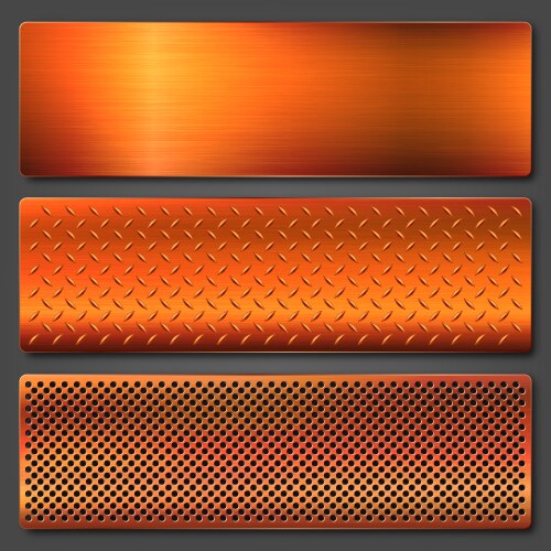 Realistic copper banners collection brushed Vector Image