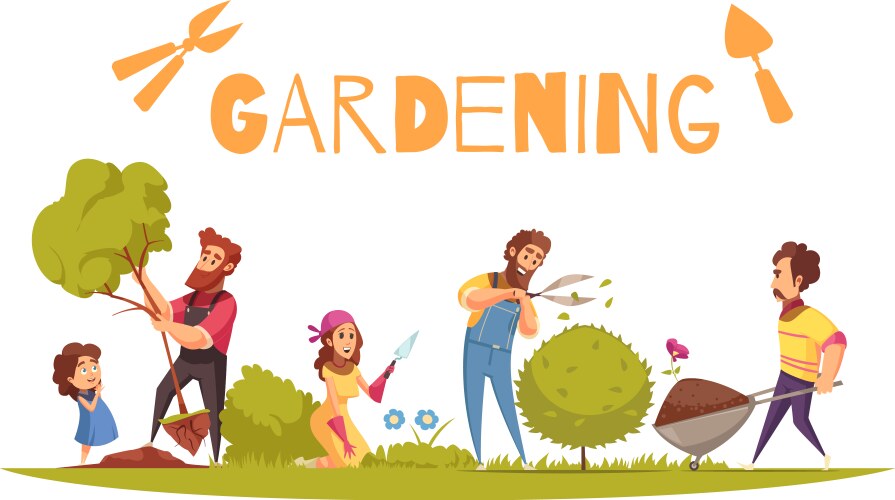 Farmer planting tree in garden cartoon Royalty Free Vector