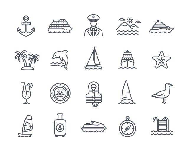 Sea port icons flat line set Royalty Free Vector Image