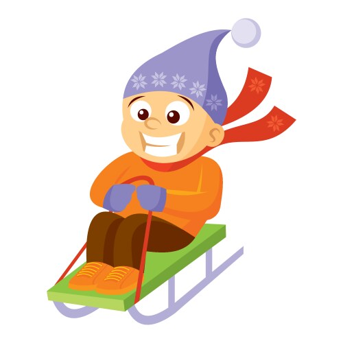 Happy cartoon sledding boy Royalty Free Vector Image