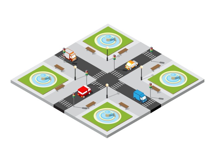 Four-way intersection Royalty Free Vector Image