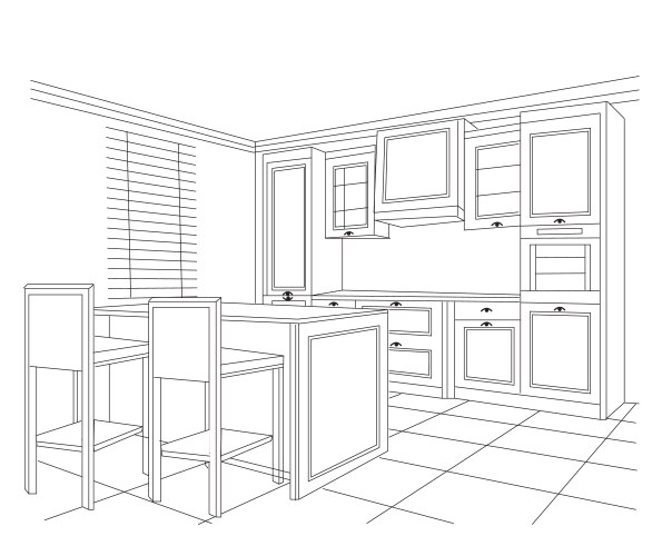 Kitchen Room Blueprint Sketch Royalty Free Vector Image