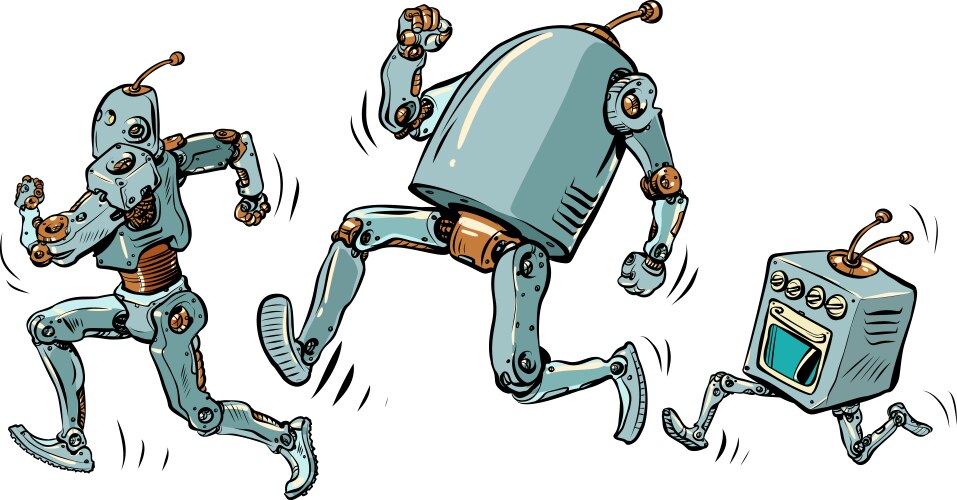 Robots are running different models Royalty Free Vector