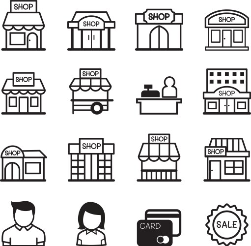 Shopping mall or store icon set Royalty Free Vector Image