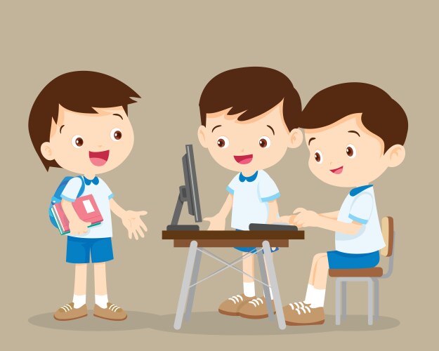 A cartoon boy with his laptop Royalty Free Vector Image