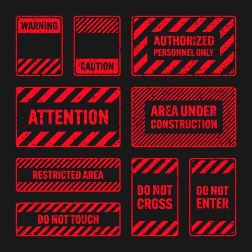 Red grunge warning signs with diagonal lines old Vector Image