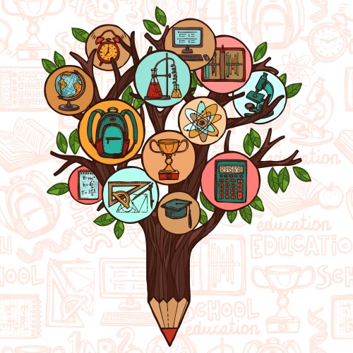 Education icon doodle tree Royalty Free Vector Image
