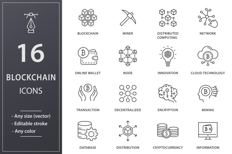 Cryptocurrency line icons circle Royalty Free Vector Image