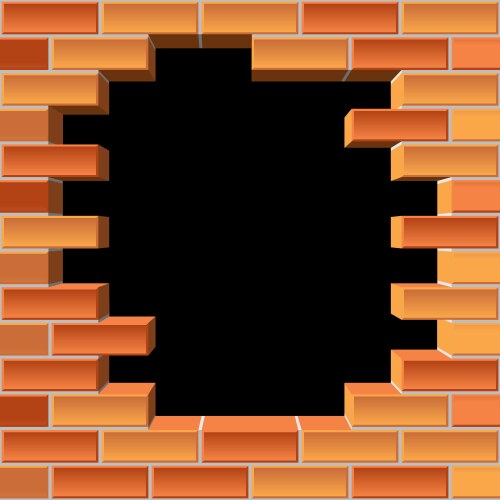 Exploding out hole in red brick wall Royalty Free Vector