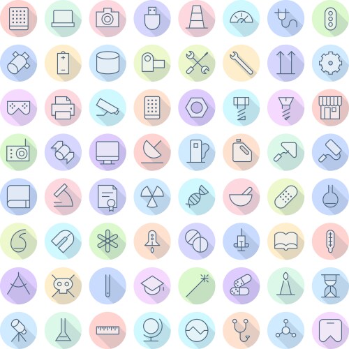 Icons line set round thin Royalty Free Vector Image
