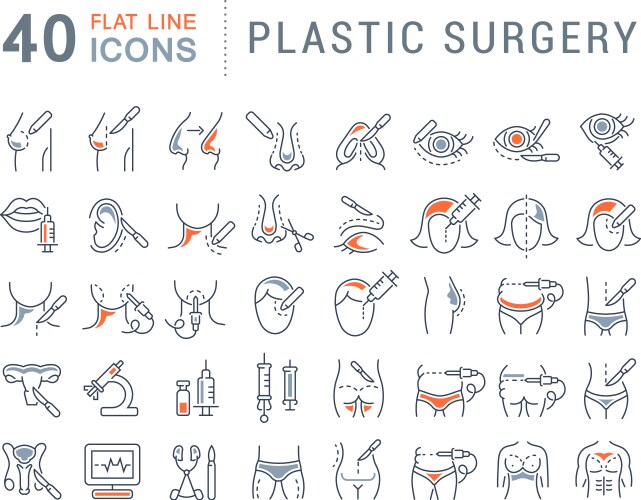 Set of outline plastic surgery icons minimalist Vector Image