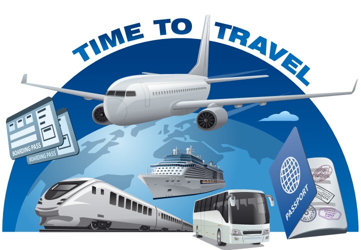 Airplane graphic on travel brochure Royalty Free Vector