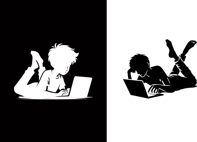 Boy Using Laptop Vector Images (over 1,200)
