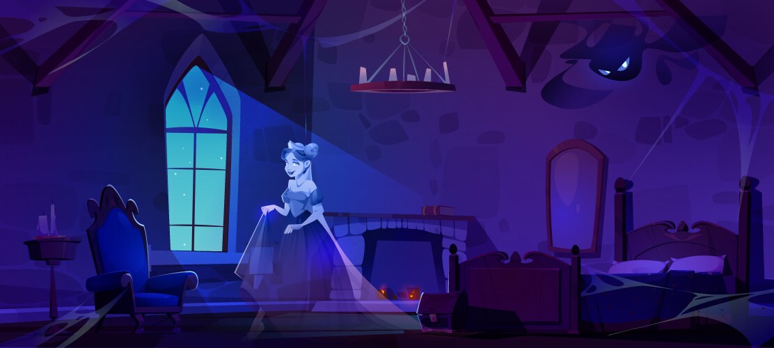 Abandoned castle corridor at night Royalty Free Vector Image