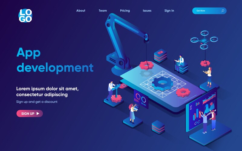 Delivery company concept 3d isometric landing page