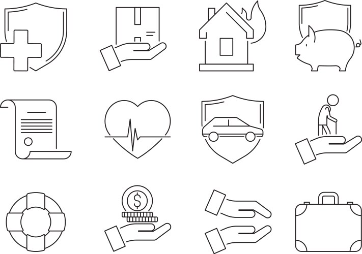 Insurance doodle icon set hand drawn sketch life Vector Image