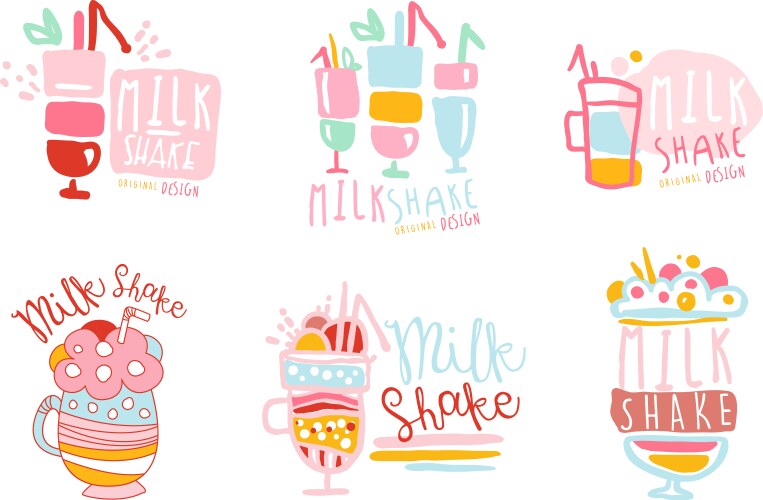 Fruit milk labels set organic product badges Vector Image