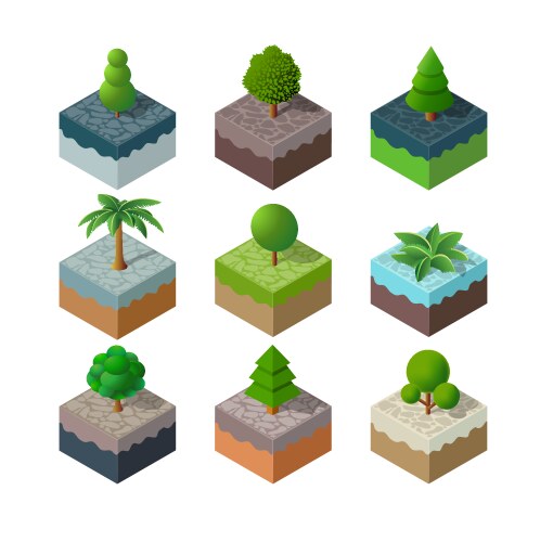 Isometric 3d set park Royalty Free Vector Image