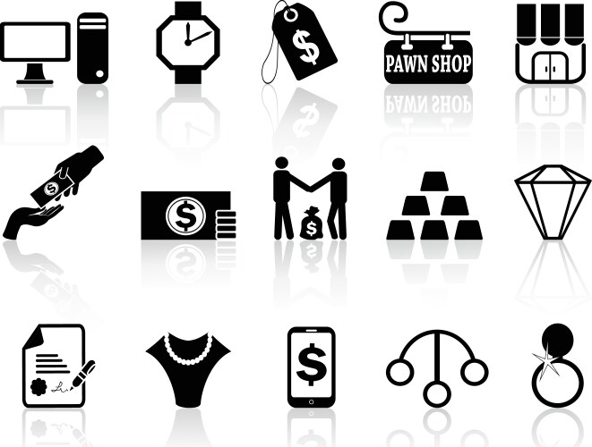 Pawn shop set flat isolated Royalty Free Vector Image