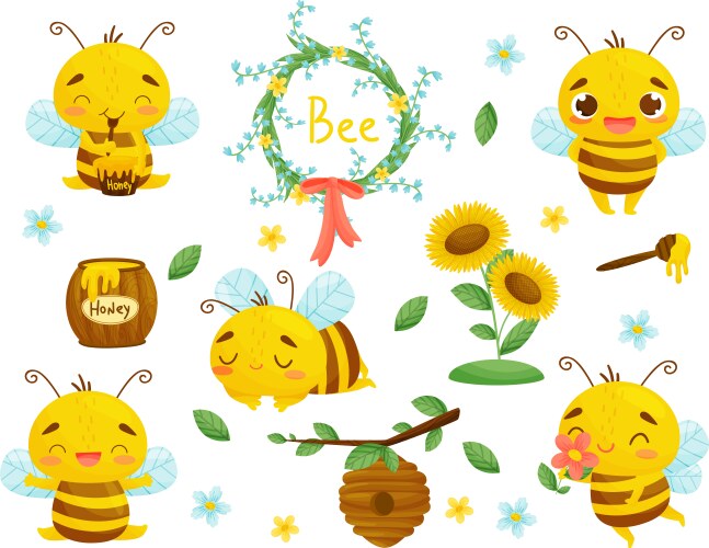 Honey bee theme collection Royalty Free Vector Image