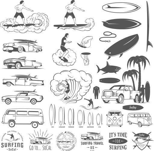 Surfing beach labels set Royalty Free Vector Image