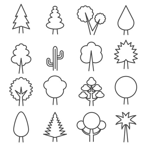 Set minimal trees linear icons Royalty Free Vector Image