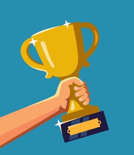 Business hand holding trophy Royalty Free Vector Image