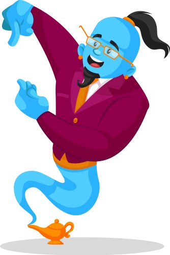Smart genie cartoon character Royalty Free Vector Image