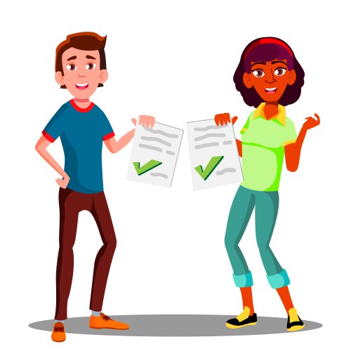 Smiling successful students after passing exam Vector Image