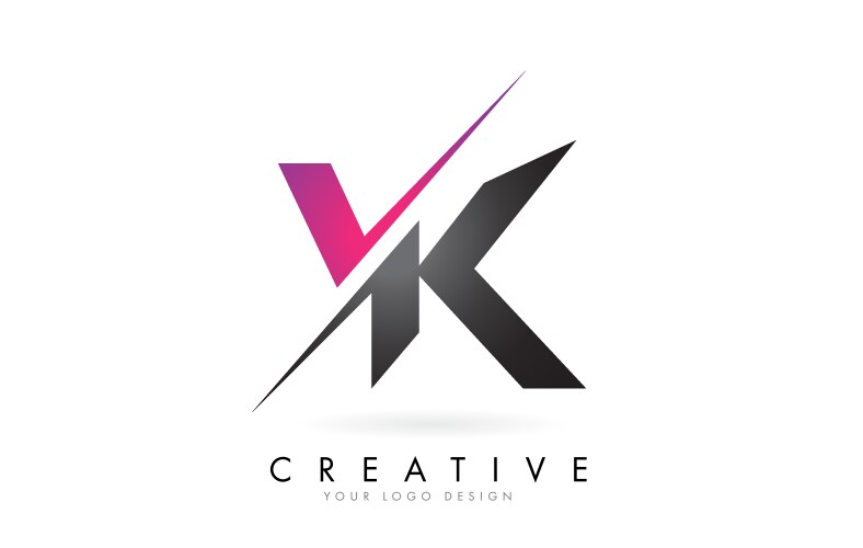 Vk v k letter logo with creative shadow cut design