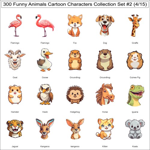 300 funny animals cartoon characters collection Vector Image