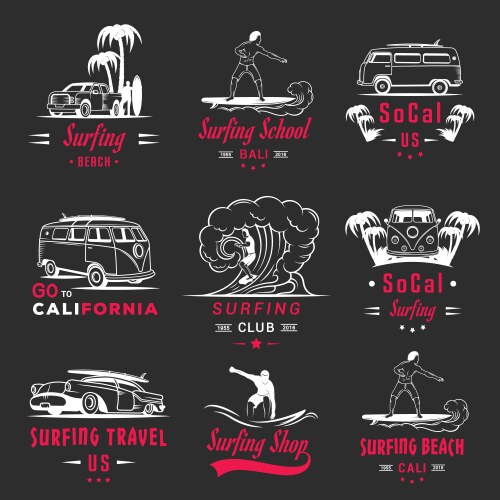 Set surf badges sign and logos Royalty Free Vector Image