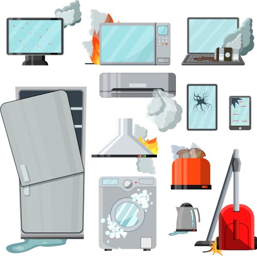 Broken home appliances set damaged electrical Vector Image