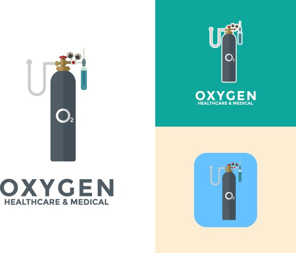 Medical oxygen cylinder logo icon set Royalty Free Vector