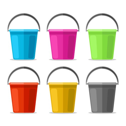 Cartoon buckets water pails metal and plastic Vector Image