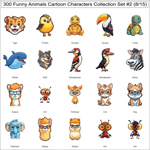 300 funny animals cartoon characters collection Vector Image