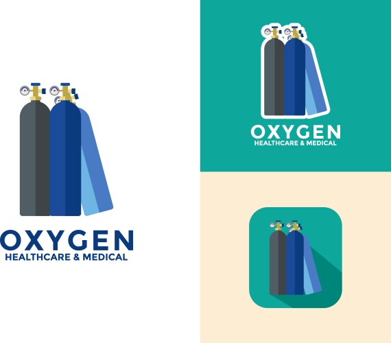 Medical oxygen cylinder logo icon set Royalty Free Vector