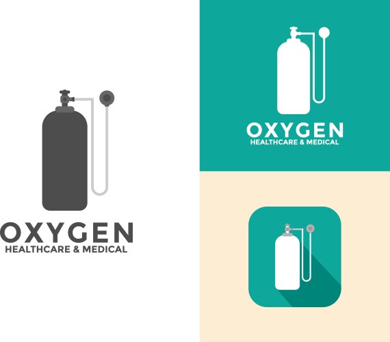 Medical oxygen cylinder logo icon set Royalty Free Vector