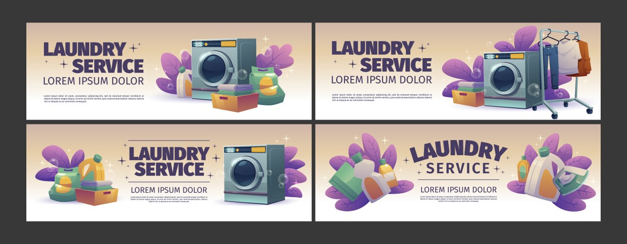 Laundry service posters with washing machine Vector Image