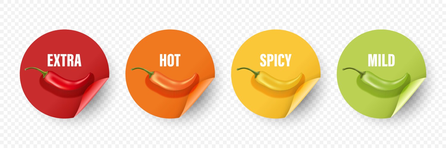 Realistic round stickers with spicy chili Vector Image