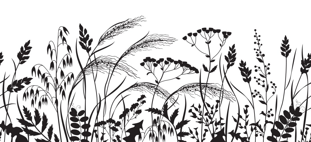 Seamless border with wild flowers and butterflies Vector Image