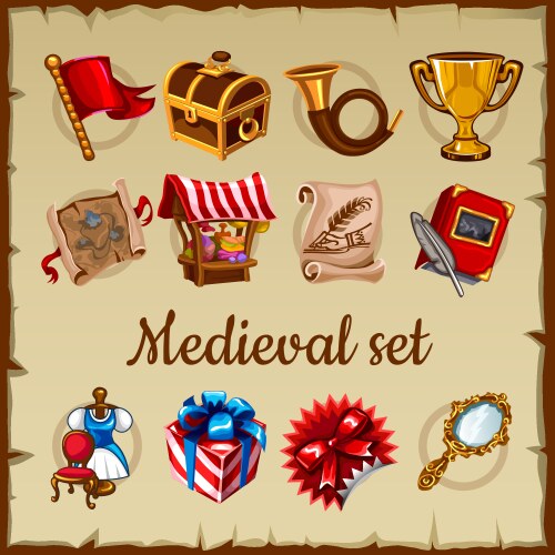 Colorful of medieval travelers and carriages Vector Image