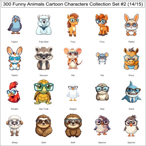 300 funny animals cartoon characters on beach Vector Image