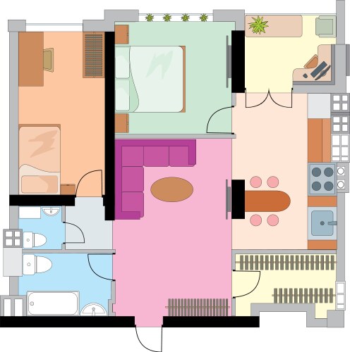 Small studio apartment cartoon plan Royalty Free Vector