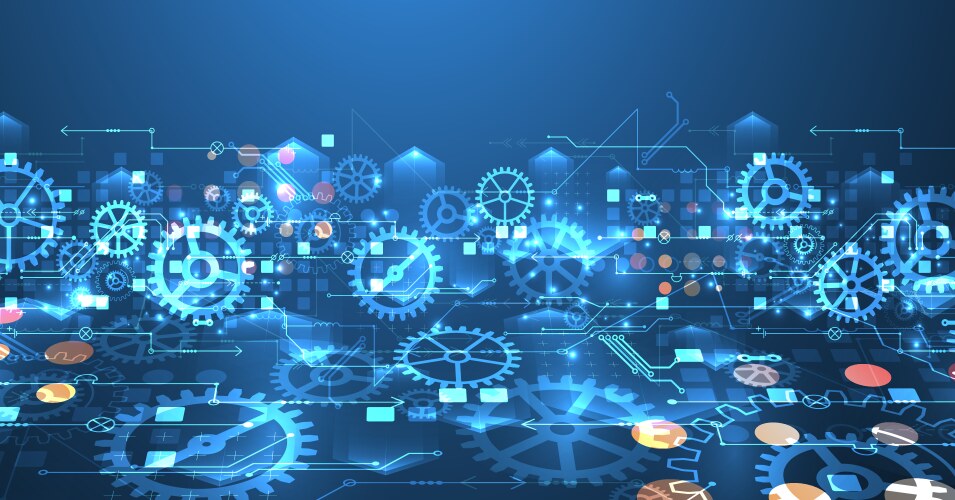Gear wheel technology pattern on gradient Vector Image