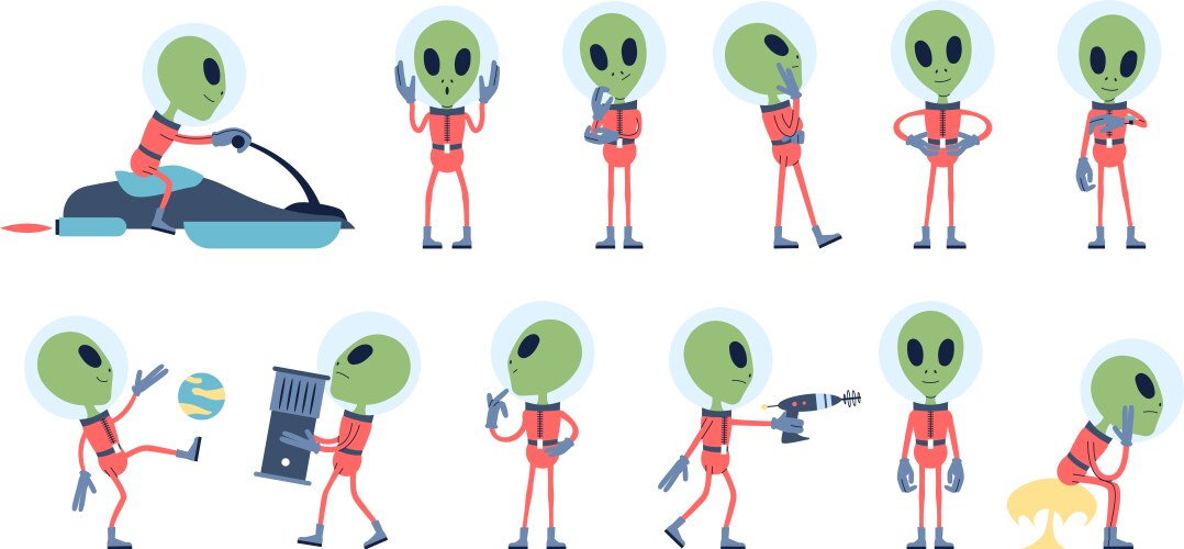 Alien spaceship ufo game icons set Royalty Free Vector Image