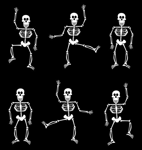 Human skeletons posing isolated over black Vector Image