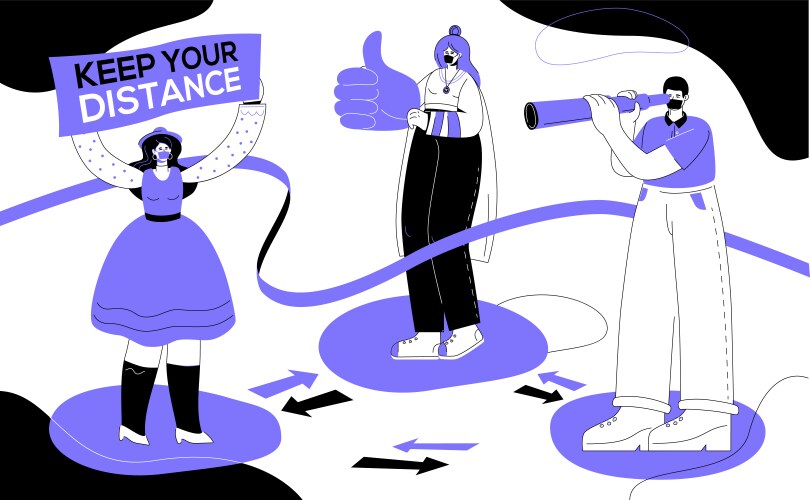 Keep your distance font design with kids showing Vector Image