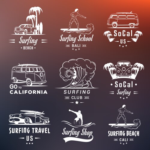 Set of vintage surfing graphics and emblems Vector Image