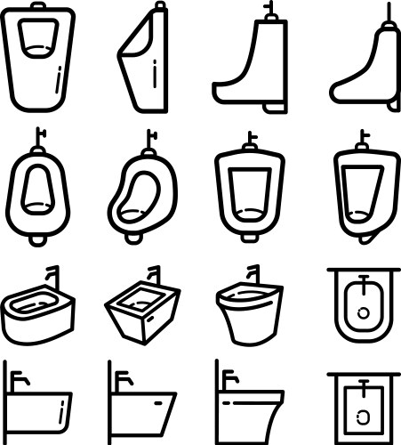 Urinal outline icon set-01 Royalty Free Vector Image